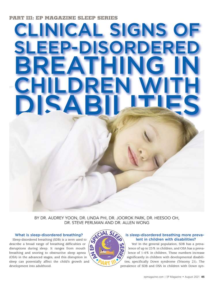 CLINICAL SIGNS OF SLEEP-DISORDERED BREATHING IN CHILDREN WITH DISABILITIES