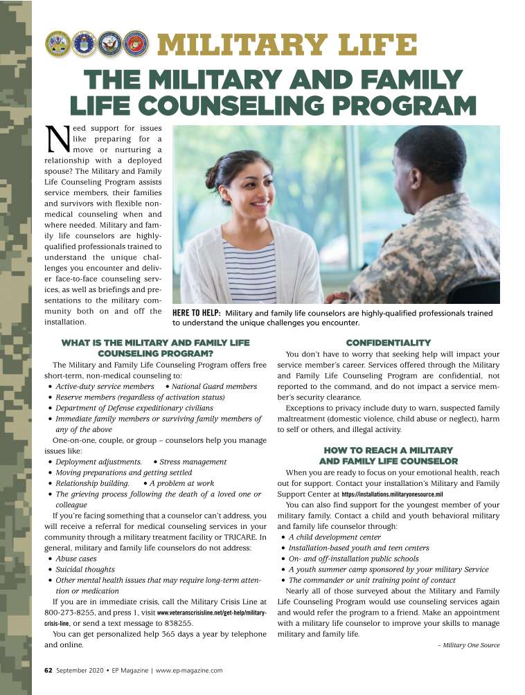 THE MILITARY AND FAMILY LIFE COUNSELING PROGRAM