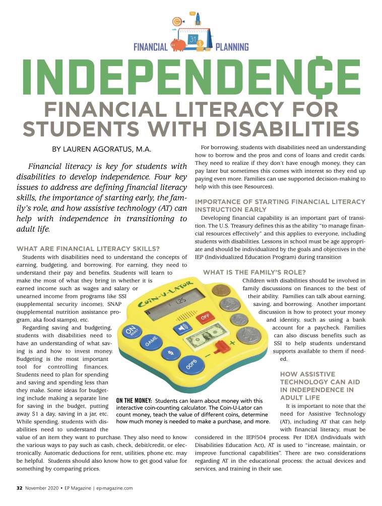INDEPENDENCE FINANCIAL LITERACY FOR STUDENTS WITH DISABILITIES