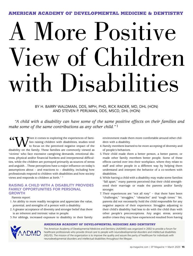 A MORE POSITIVE VIEW OF CHILDREN WITH DISABILITIES